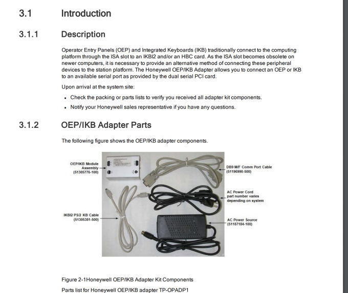 TPS 100 OEP KBD CBL Custom Keyboard Cables 51305418-100 Honeywell